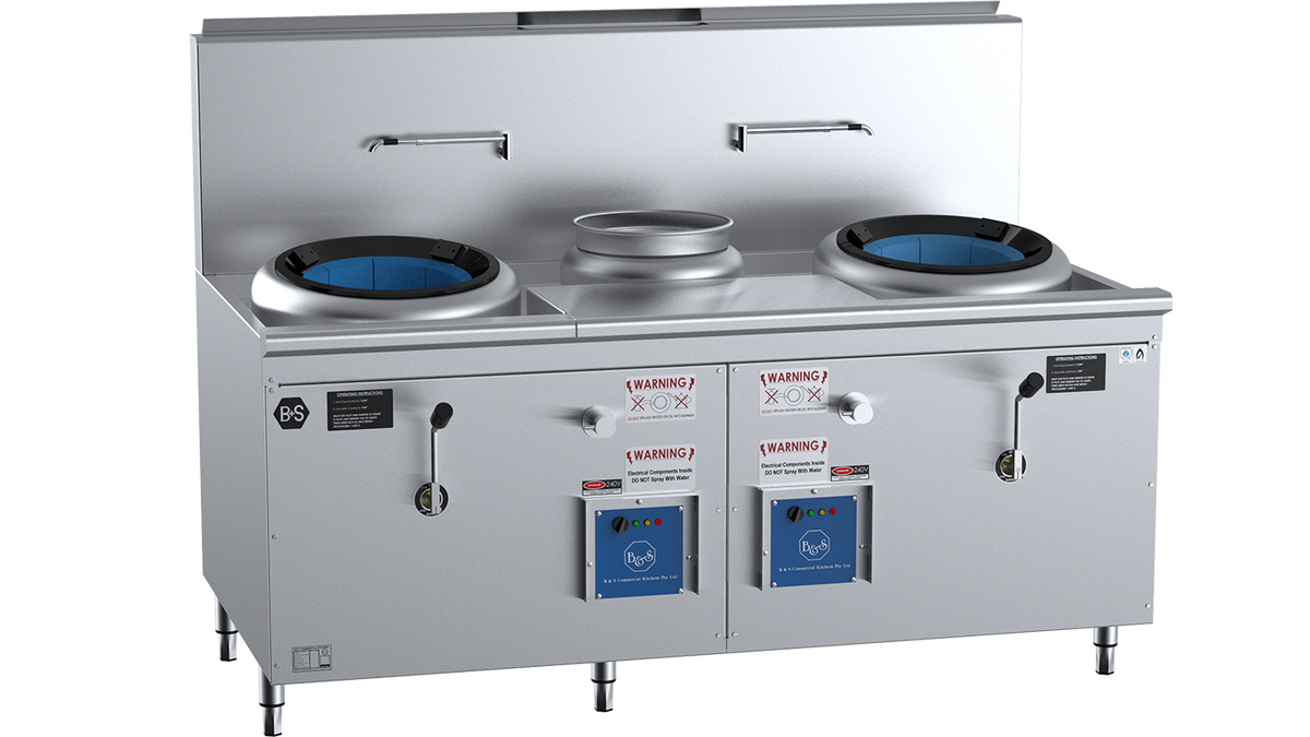 B+S Black Waterless Hi Pac Wok Tables Double Hole with Centre Pot and