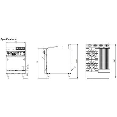 B+S K+ Combination Ovens with Two Open Burners 300mm Char Broiler KOV-